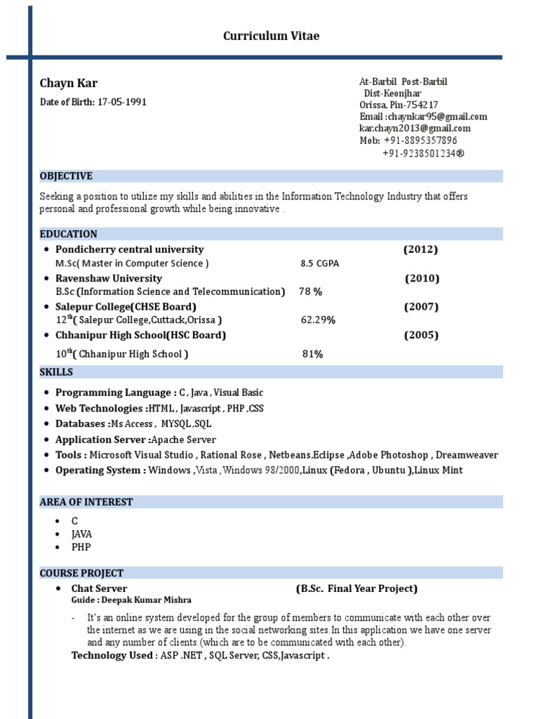 Format of Resume For Job | PDF | Java Script | Microsoft Access