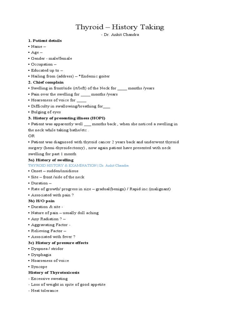 Thyroid - History Taking: 1. Patient Details | PDF | Hyperthyroidism ...