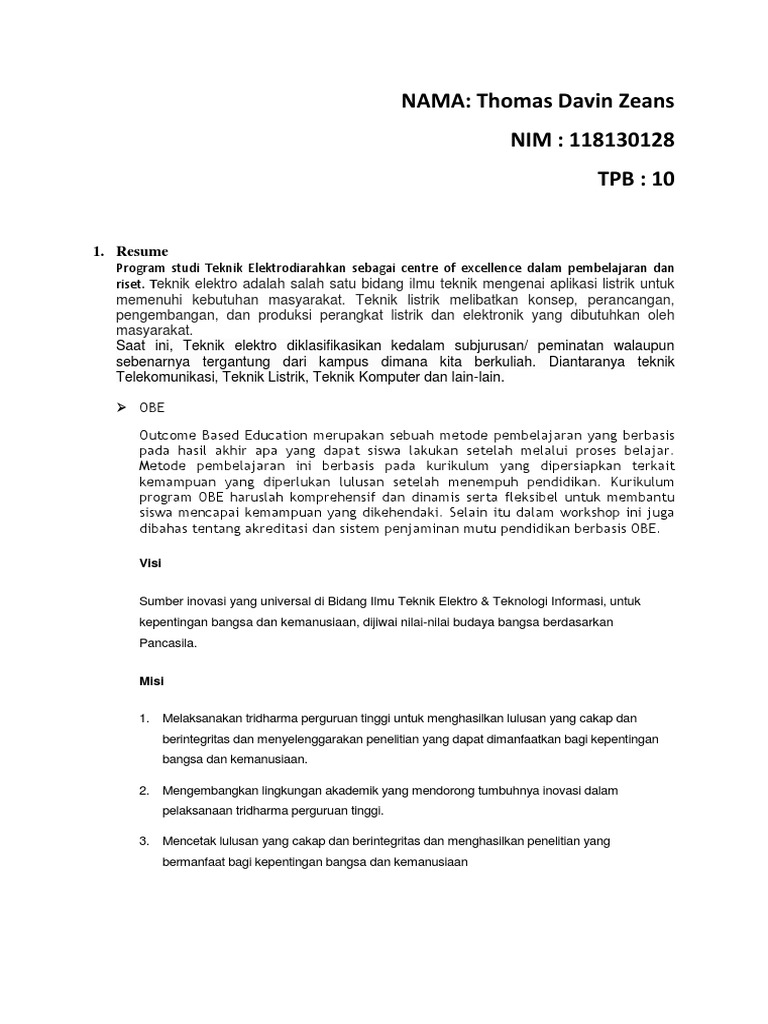 Thomas Davin Zeans. Teknik Elektro. TPB 10 | PDF