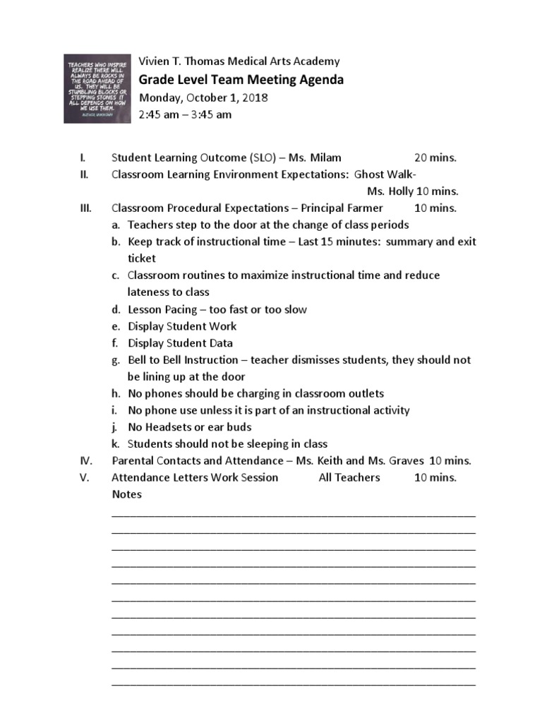 Grade Level Meeting Agenda - Oct 2018 | PDF