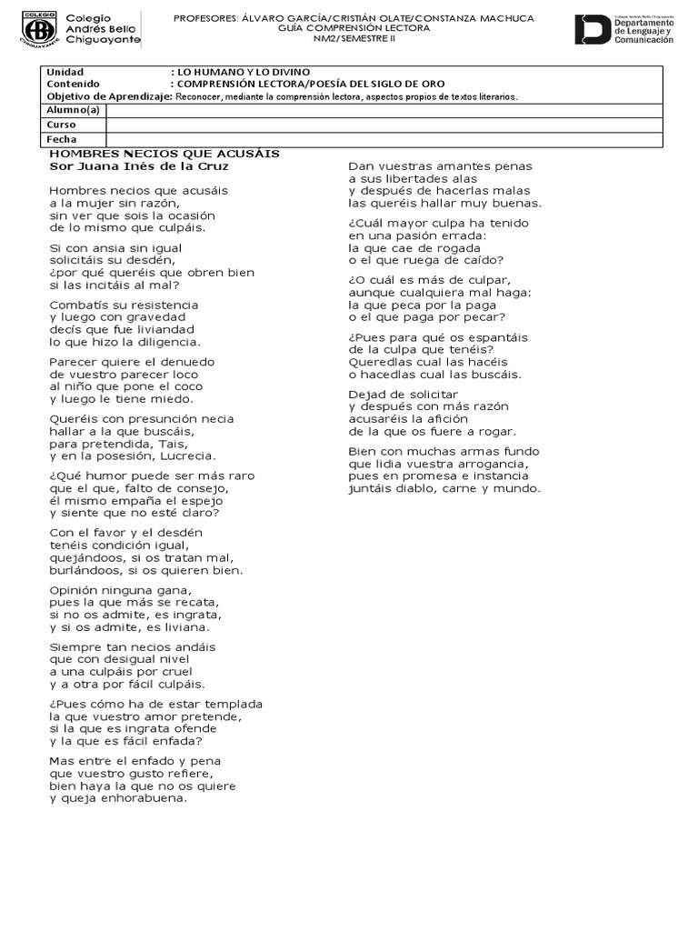 Texto Hombres Necios Que Acusáis - Inés de La Cruz | PDF