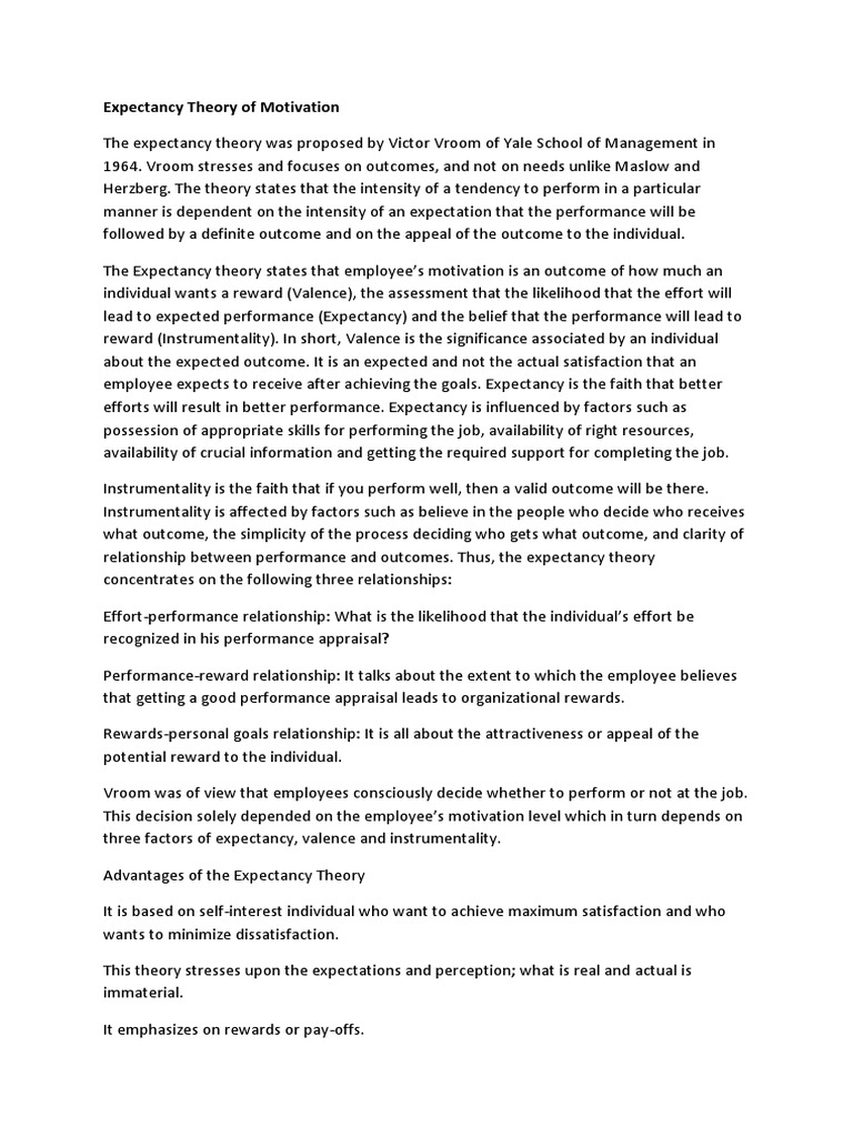 Expectancy Theory of Motivation | PDF | Experimental Psychology ...