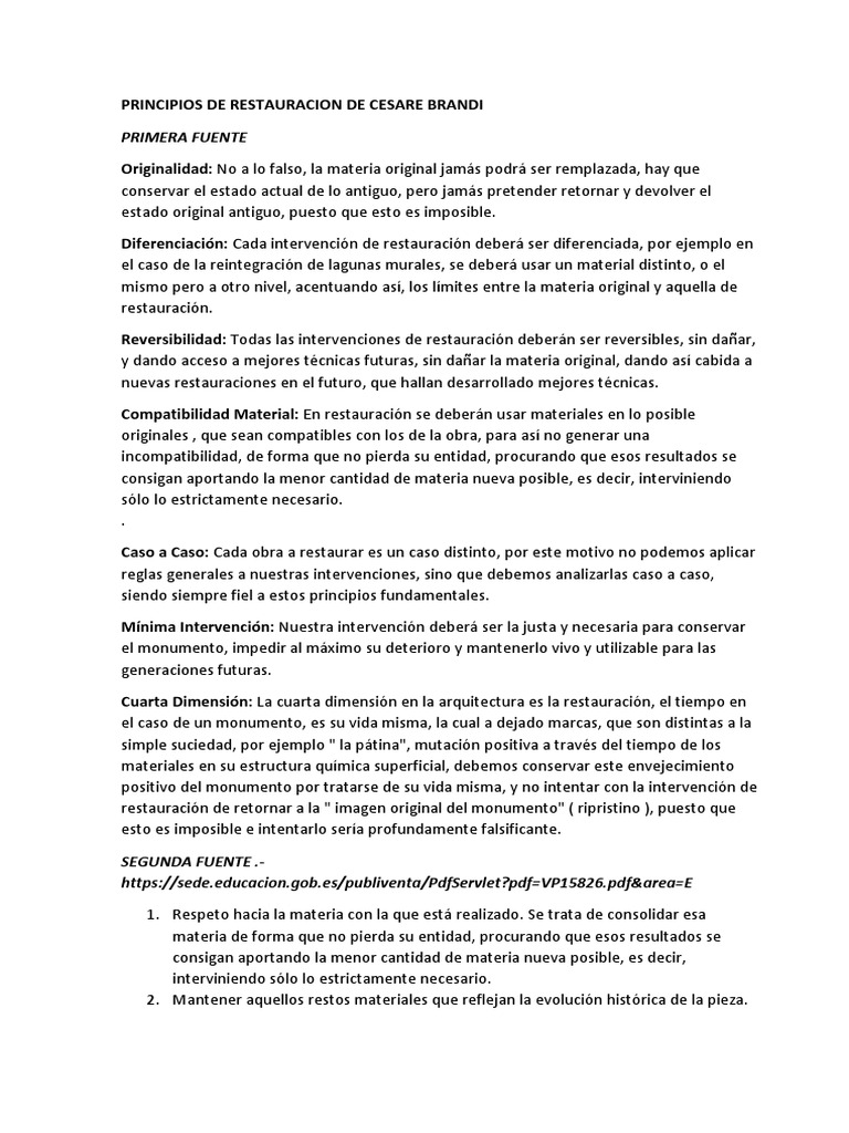 Principios de Restauracion de Cesare Brandi | PDF | Importar | Hora