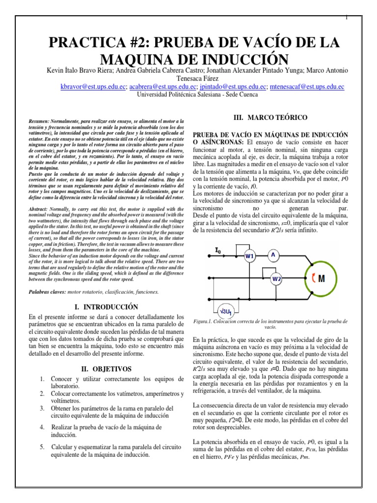 Práctica2-Prueba de Vacio en Maquinas Asincronas | PDF | Corriente eléctrica | Energia electrica