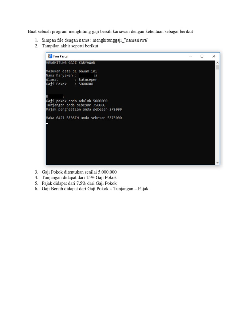 Pemrograman Dasar Contoh Soal Program Pascal Menghitung Gaji | PDF