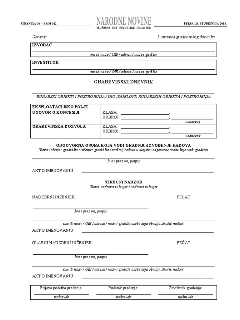 Građevinski Dnevnik PDF | PDF