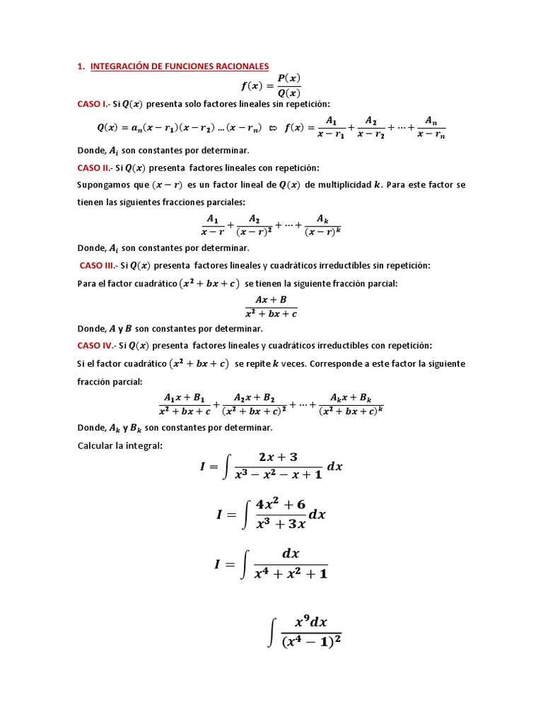 Integración de Funciones Racionales | PDF | Integral | Matemática Elemental