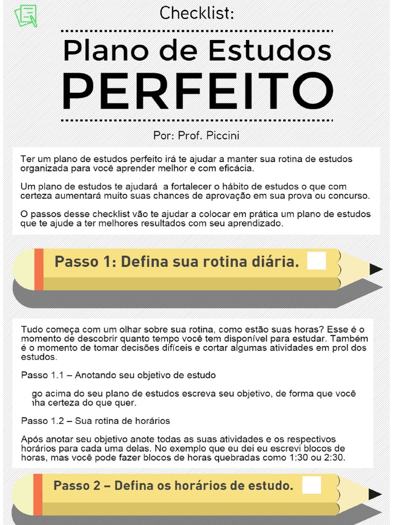 Checklist Plano Estudos Perfeito PDF | PDF