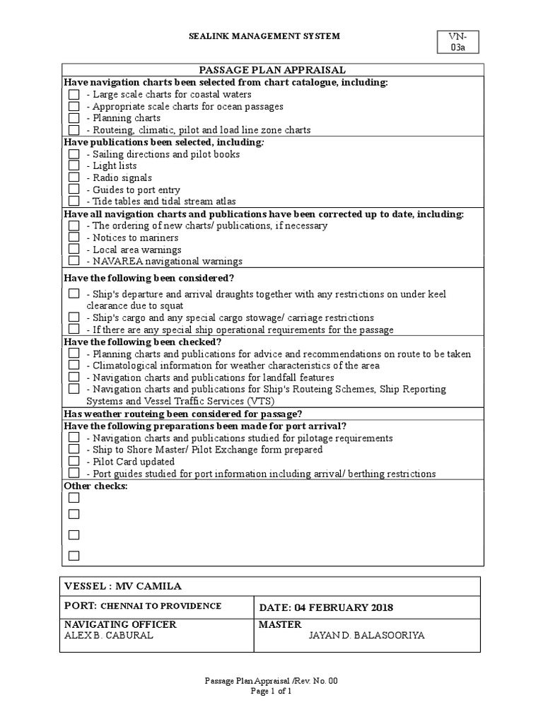 Passage Plan Appraisal Checklist | PDF