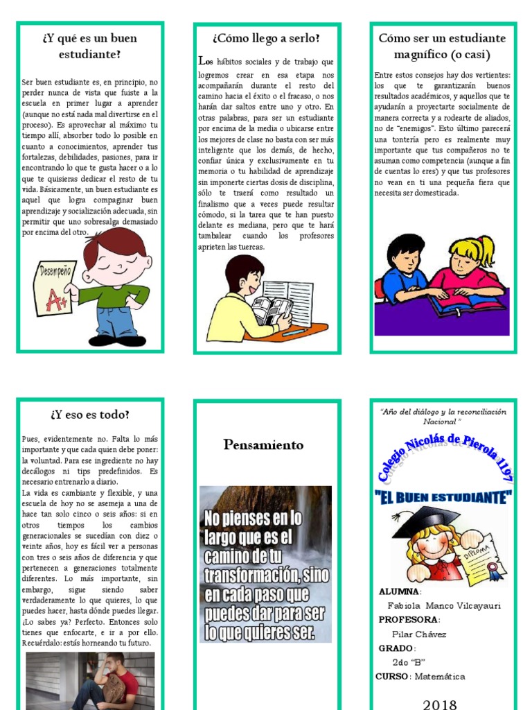 Triptico Buen Estudiante | PDF | Aprendizaje | Educación avanzada