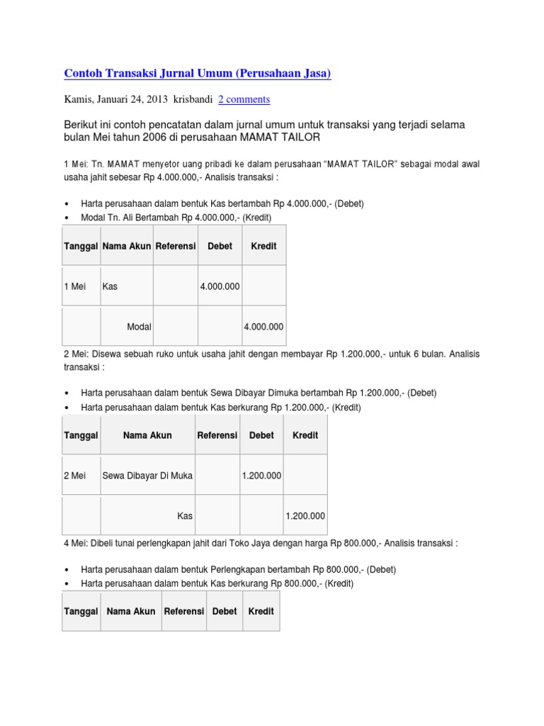 Contoh Transaksi Jurnal Umum | PDF