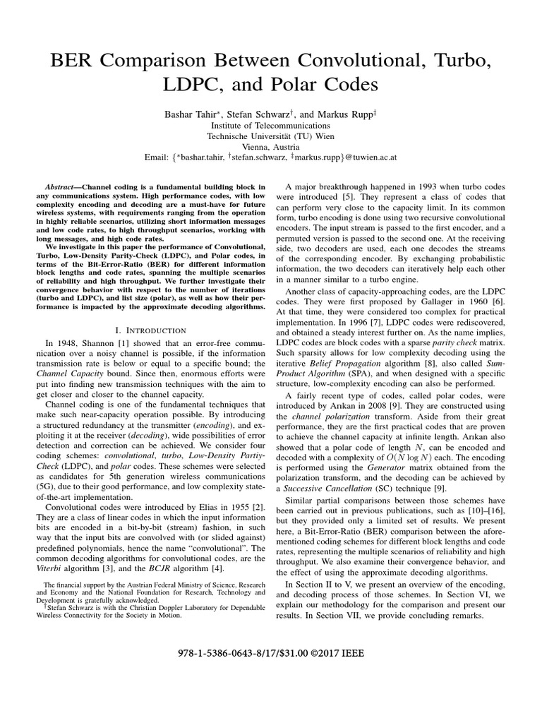 Ber Comparison Between Turbo Ldpc And Polar Codes Pdf Low Density Parity Check Code