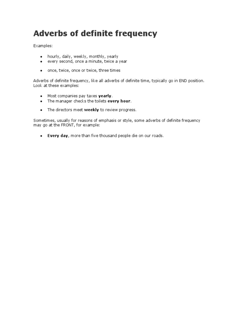 Adverbs of Definite and Indefinite Frequency: Usage and Examples | PDF ...