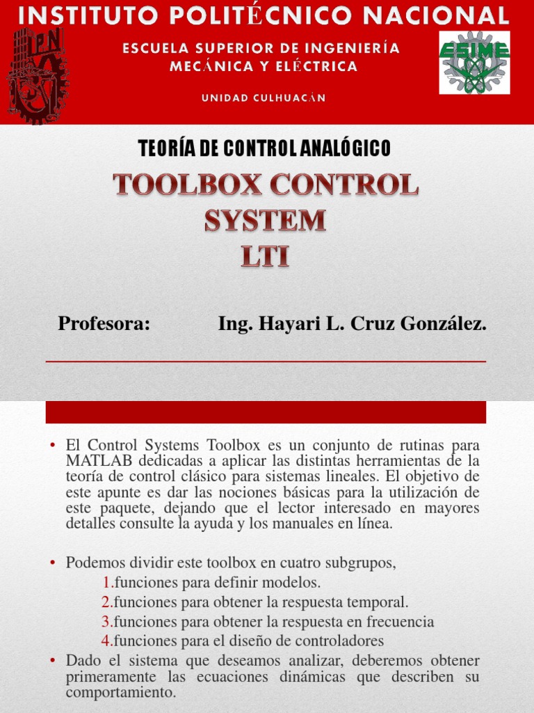 Introducción a la herramienta Control System Toolbox de MATLAB para el ...