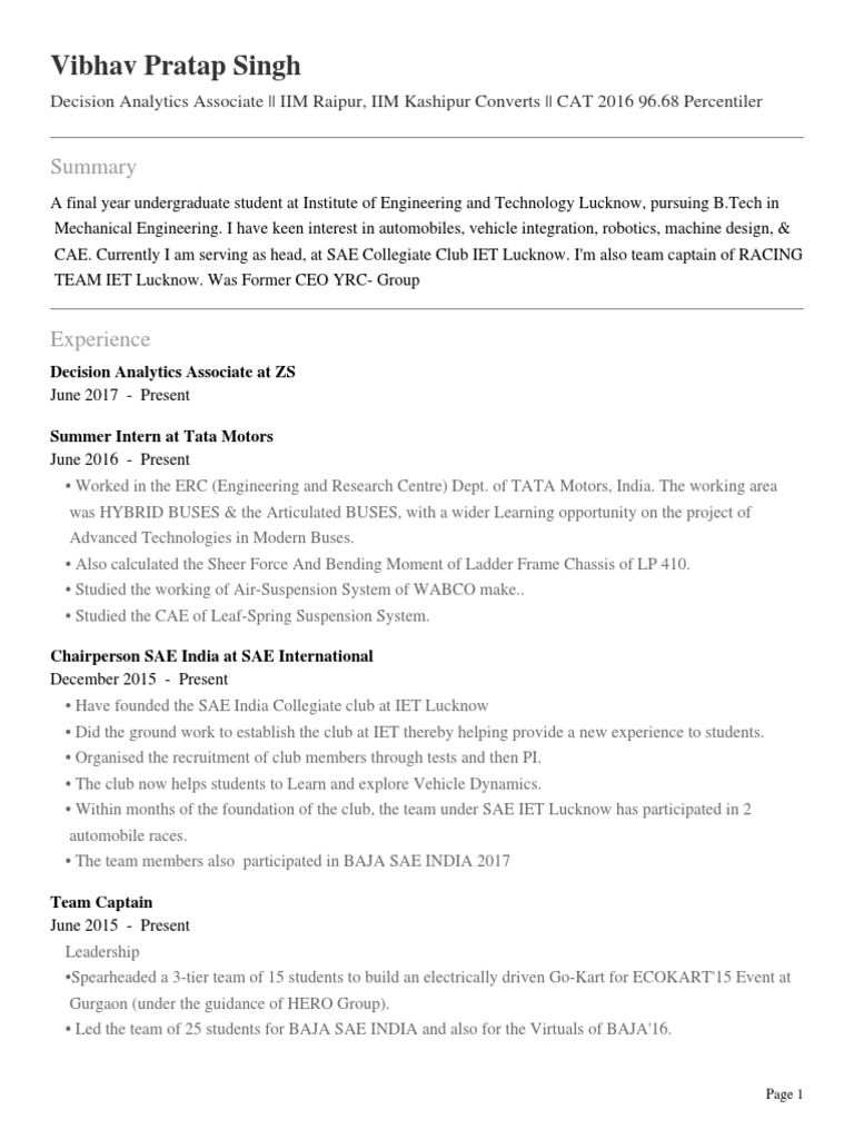 Vibhav Pratap Singh Decision Analytics Associate Iim Raipur Iim Kashipur Converts Cat 2016 