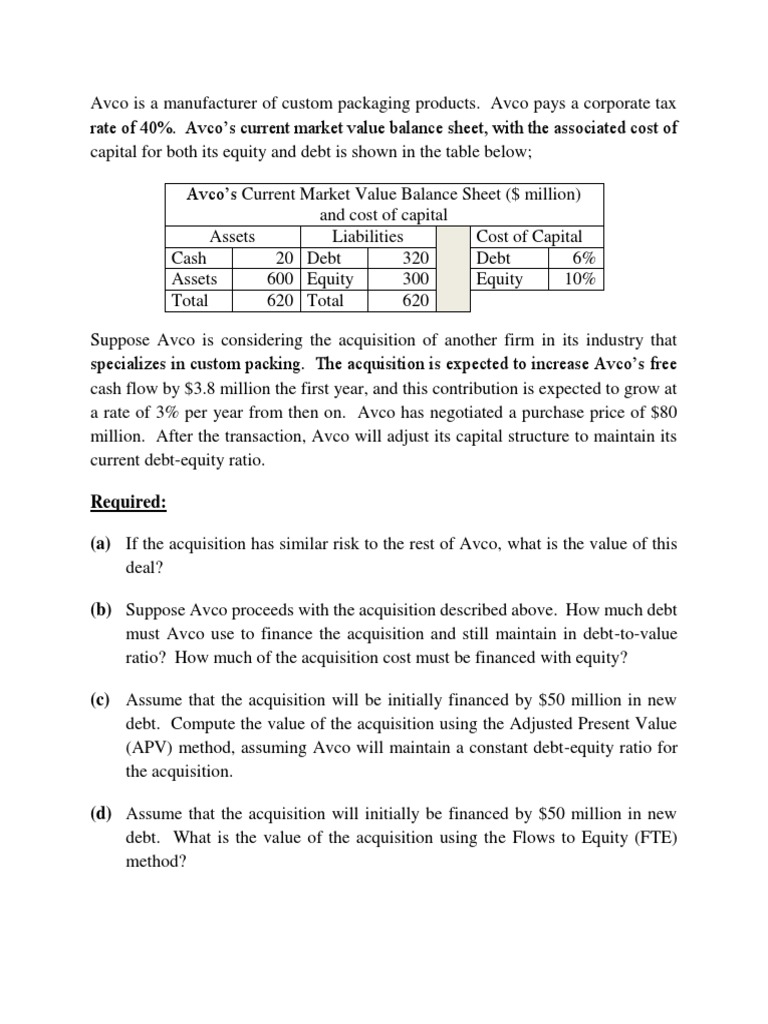 5 - APV - FTE - WACC Sample Question | PDF