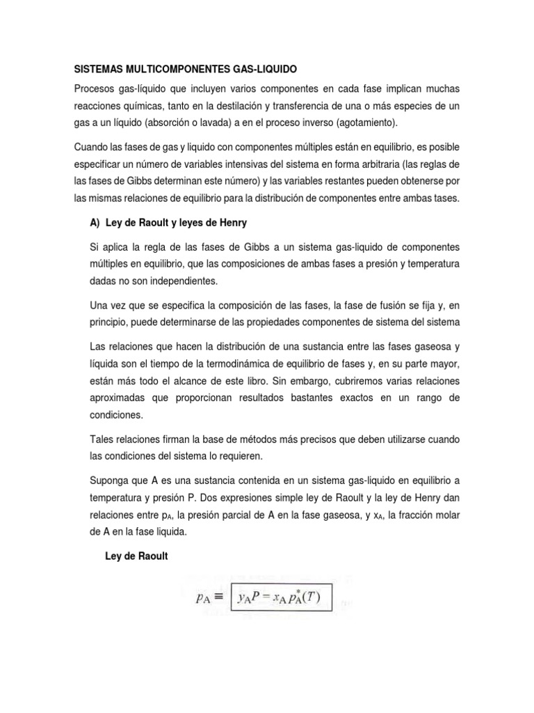 Sistemas Multicomponentes Gas Liquido | PDF | Equilibrio químico | Gases