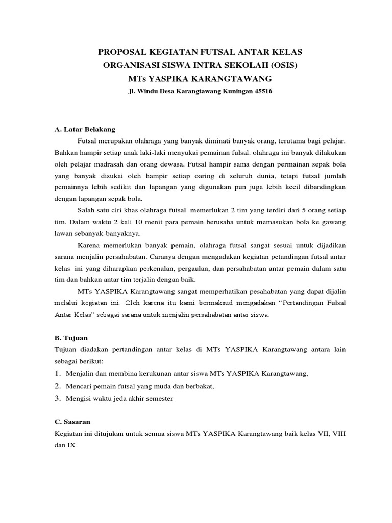 Proposal Turnamen Futsal Antar Kelas | PDF