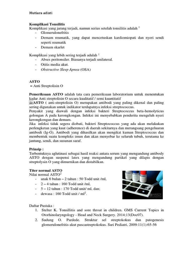 Komplikasi Tonsilitis dan Pemeriksaan ASTO | PDF
