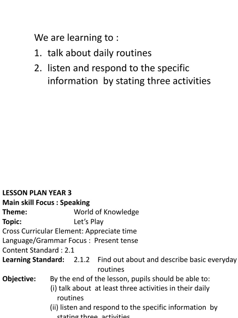 Daily Routine Lesson Plan | PDF