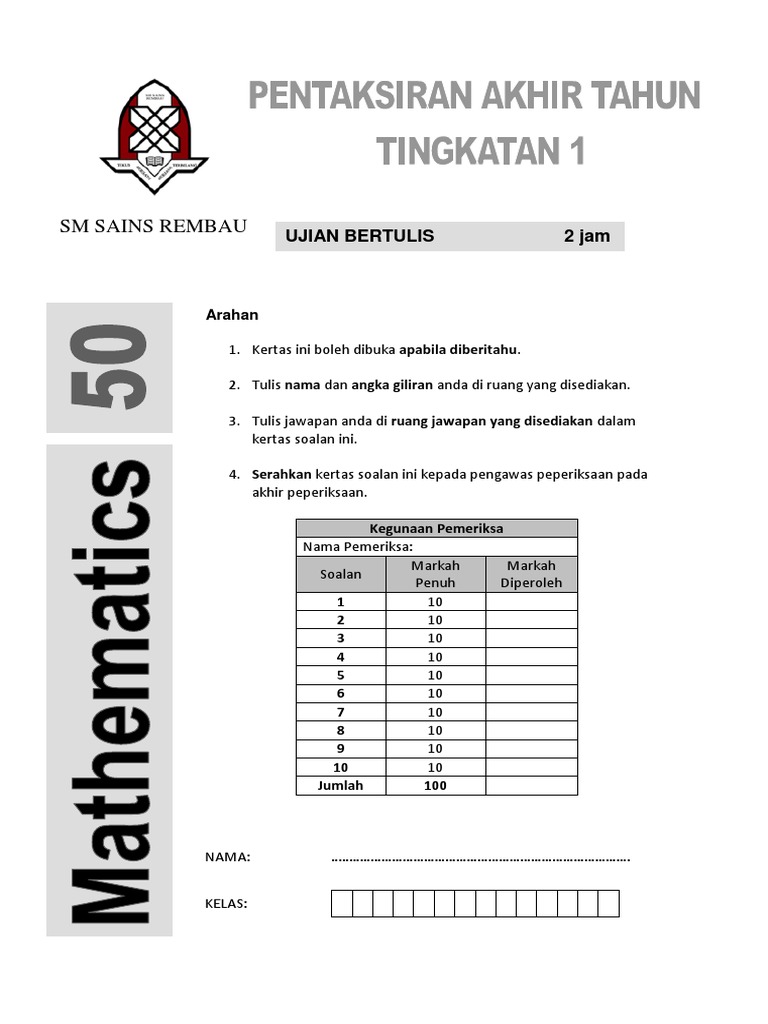 Matematik Tingkatan 3 Paper 20180716125853 | PDF