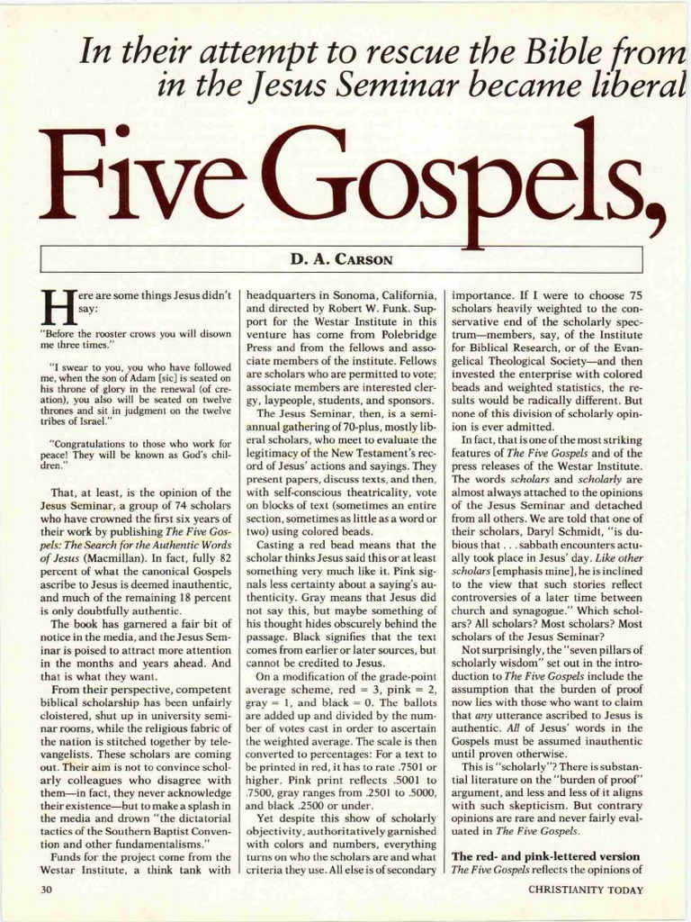 1994 Five Gospels No Christ Jesus Seminar PDF | PDF | Gospels | Jesus