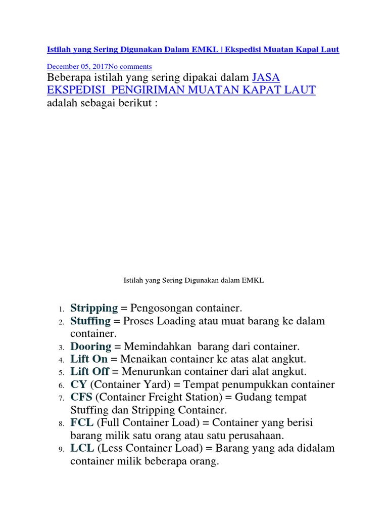 Istilah Yang Sering Digunakan Dalam EMKL | PDF
