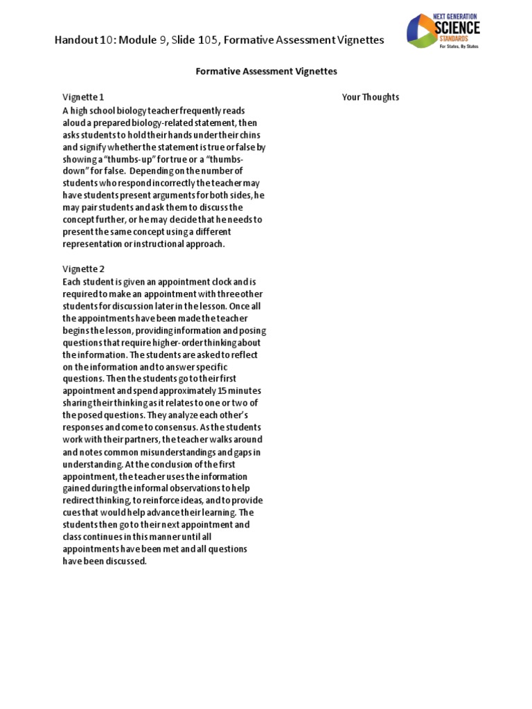 Effective Formative Assessment Vignettes | PDF | Teachers | Question