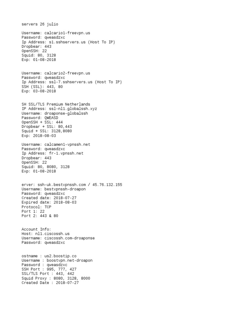 SSH Account Credentials and Details | PDF