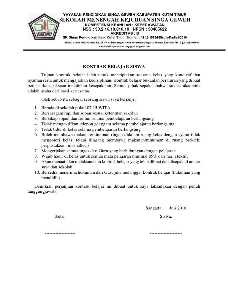 Kontrak Belajar Siswa | PDF