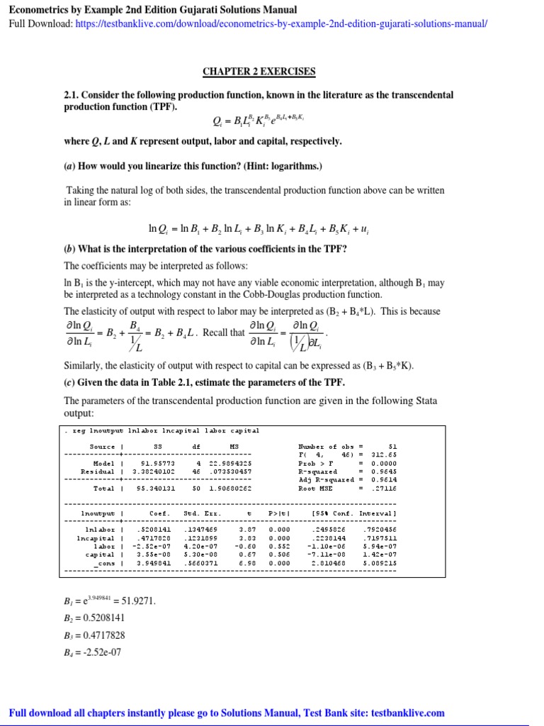 Econometrics by Example 2nd Edition Gujarati Solutions Manual PDF | PDF ...