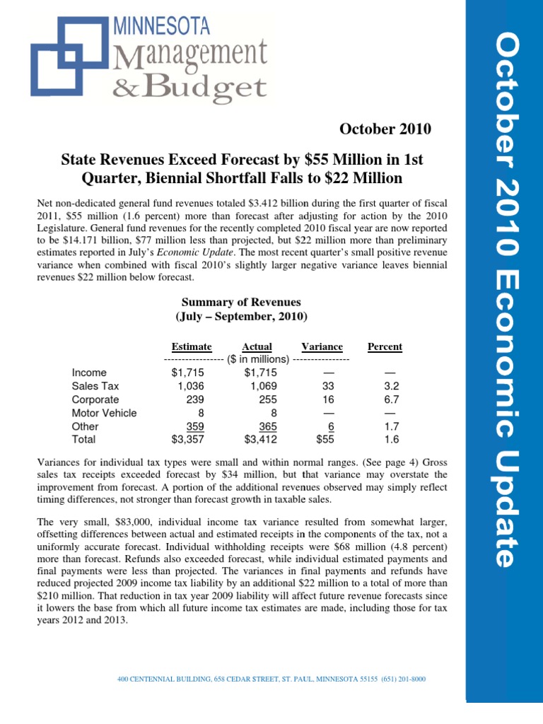 Minnesota Revenue Forecast Update | PDF | Excise | Taxation