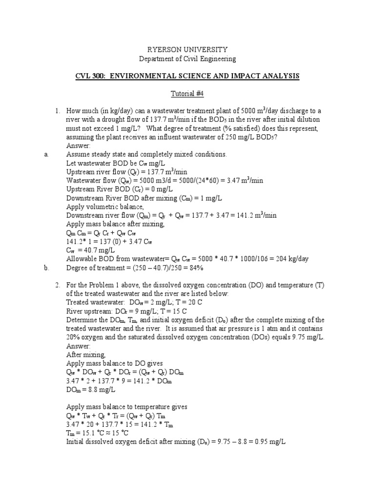 2015 CVL300 Tutorial 4 Solution | PDF | Sewage Treatment | Wastewater