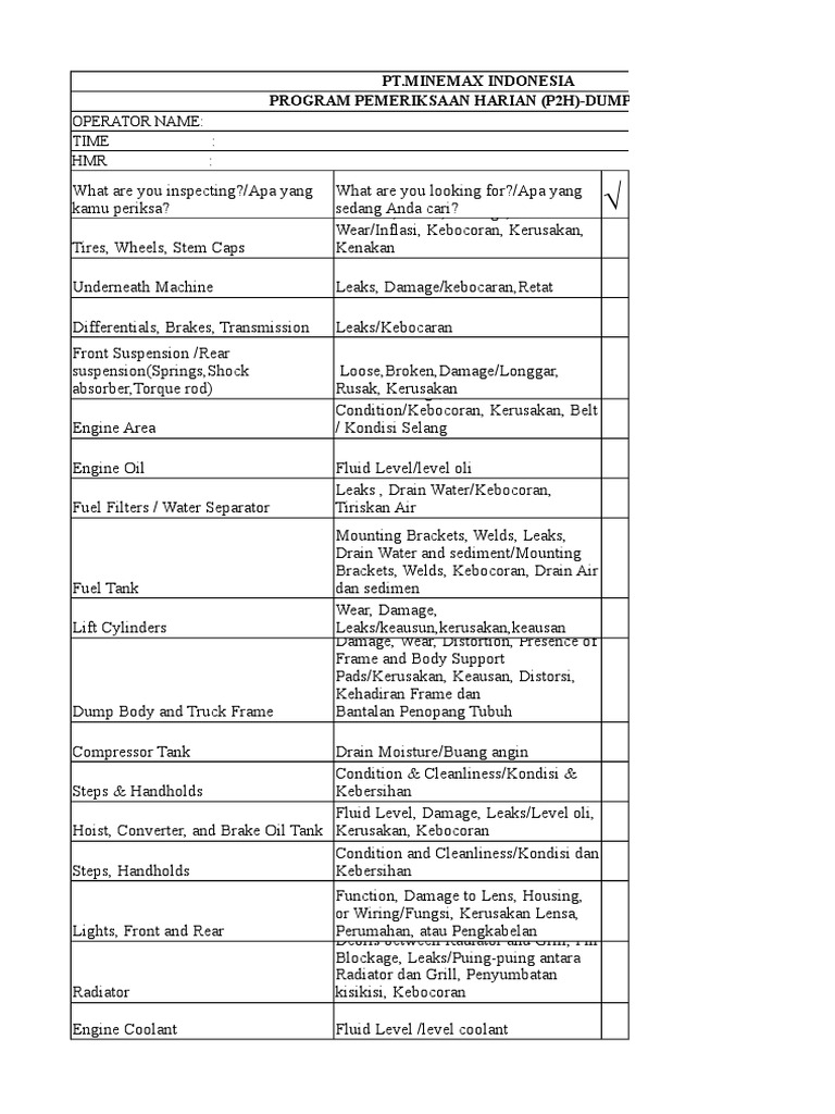 Safety & Maintenance Checklist-Off-Highway Trucks (777-797) | PDF