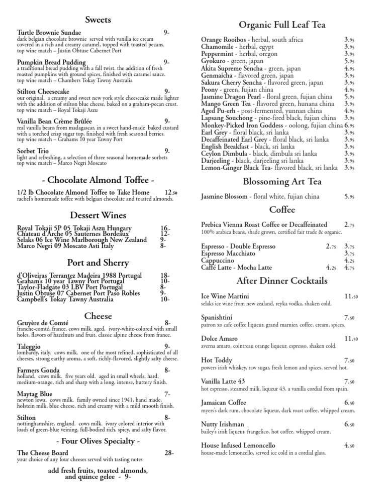 4 Olives Dessert Menu Web Style | PDF | Coffee | Cheesecake