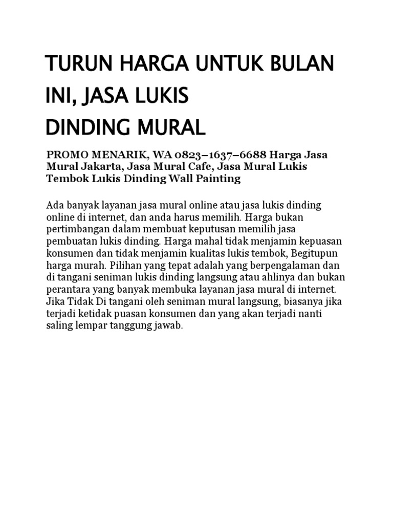 TURUN HARGA UNTUK BULAN INI, Jasa Lukis Dinding Mural | PDF