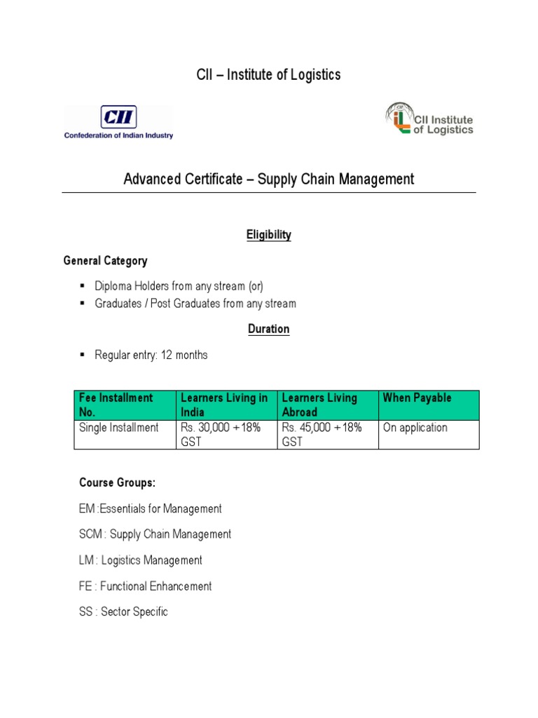 CII - Institute of Logistics: Eligibility General Category | PDF ...