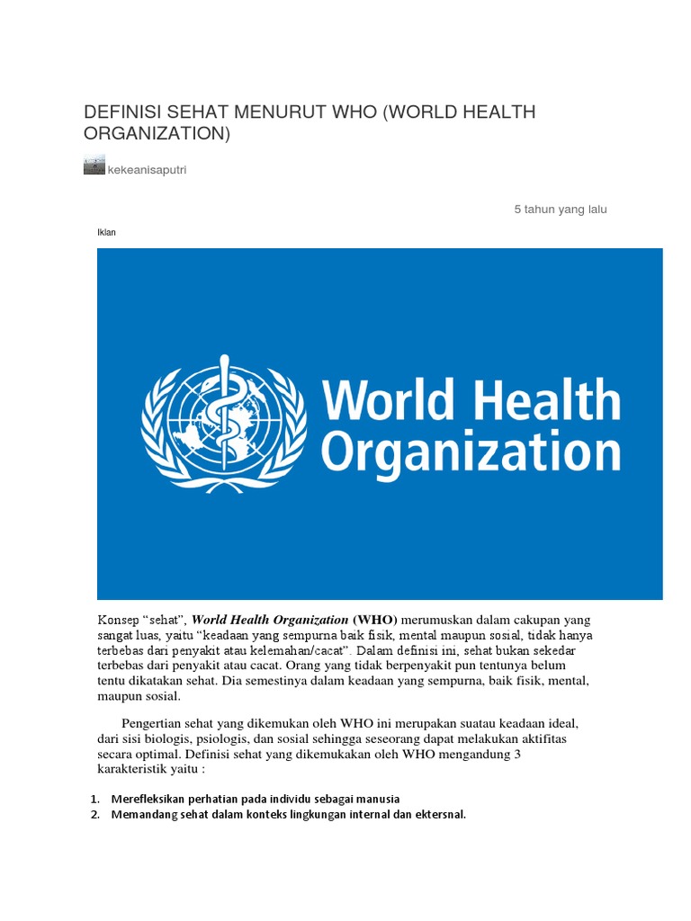 Definisi Sehat Menurut Who (World Health Organization) : Kekeanisaputri ...