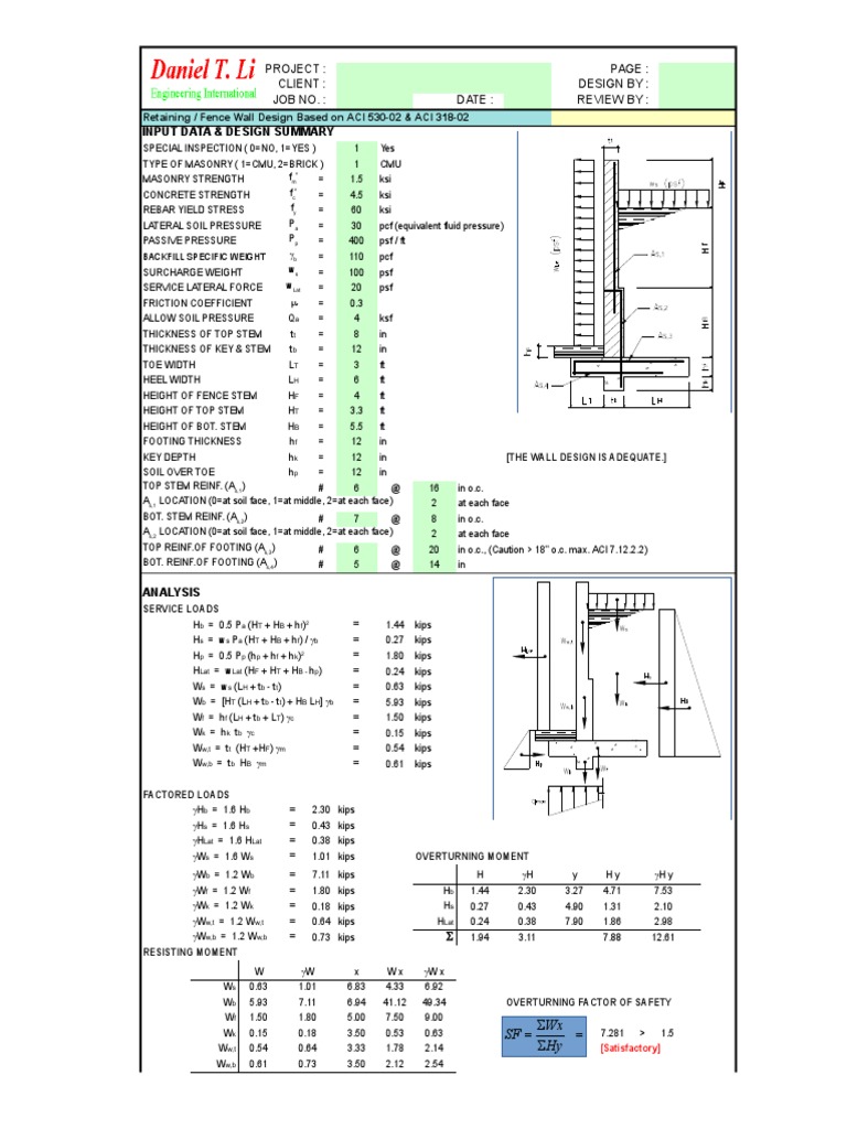 Daniel Tian Li: Input Data & Design Summary | PDF | Structural Engineering | Building Materials