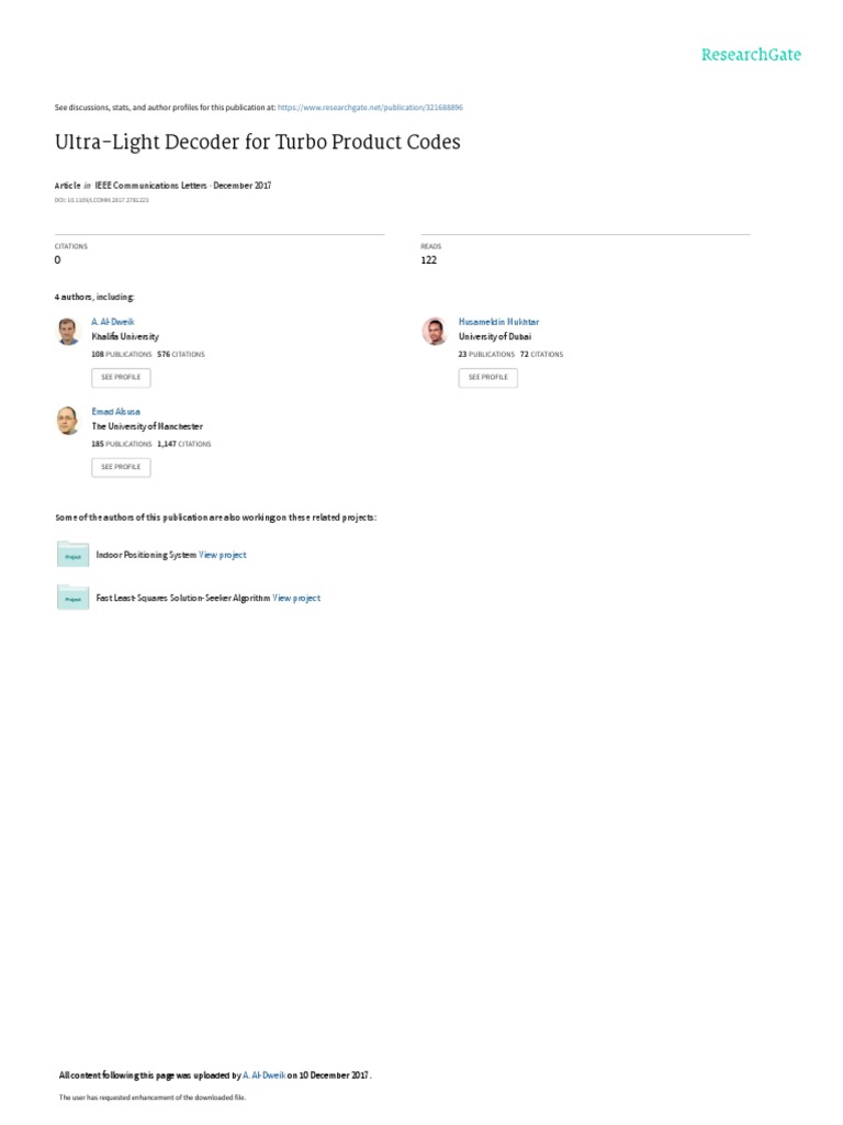 Ultra-Light Decoder For Turbo Product Codes: IEEE Communications ...
