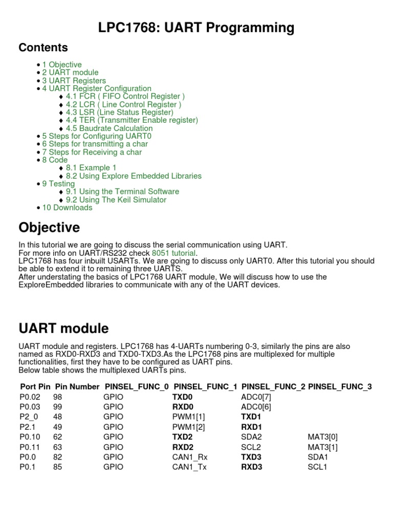 LPC1768 - UART Programming | Download Free PDF | Computer Engineering | Computer Data