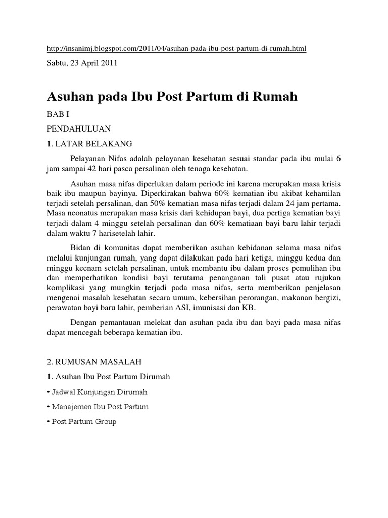 Asuhan Ibu Post Partum di Rumah | PDF