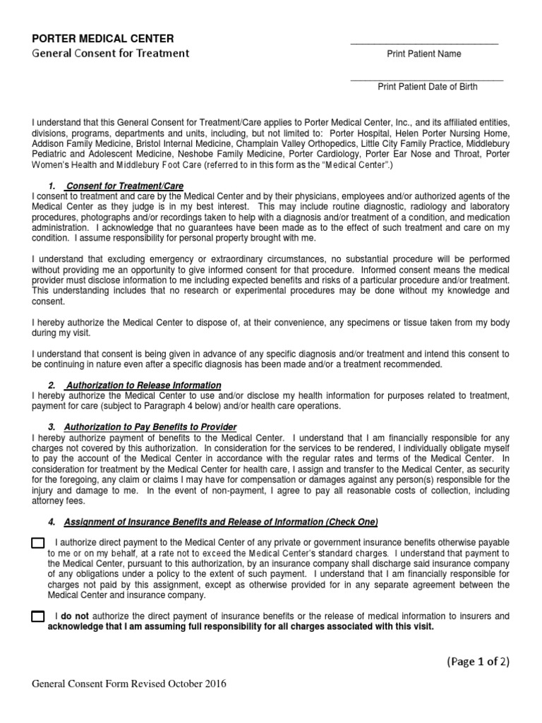 General Consent for Medical Treatment | PDF | Hospital | Medicine