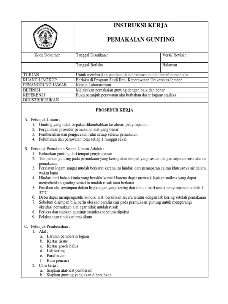 Prosedur Aman Penggunaan Gunting Laboratorium | PDF | Teknologi & Rekayasa