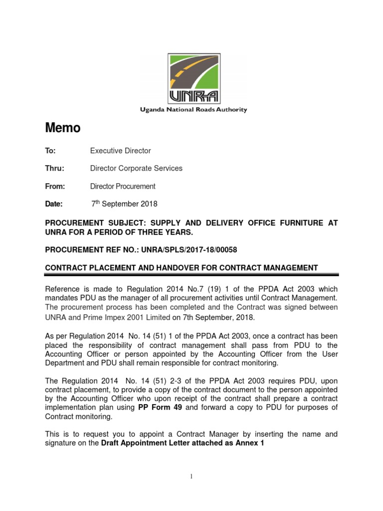 Memo For Hand Over | PDF