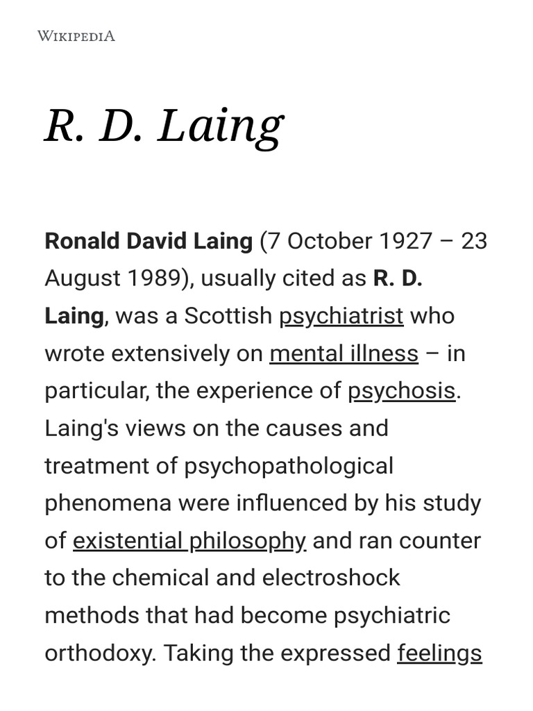 R. D. Laing - Wikipedia.pdf | Psychiatry | Positive Psychology