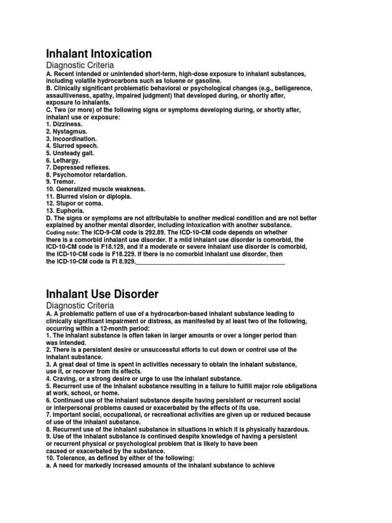 Inhalant Intoxication & Use Disorder Criteria | PDF | Comorbidity ...