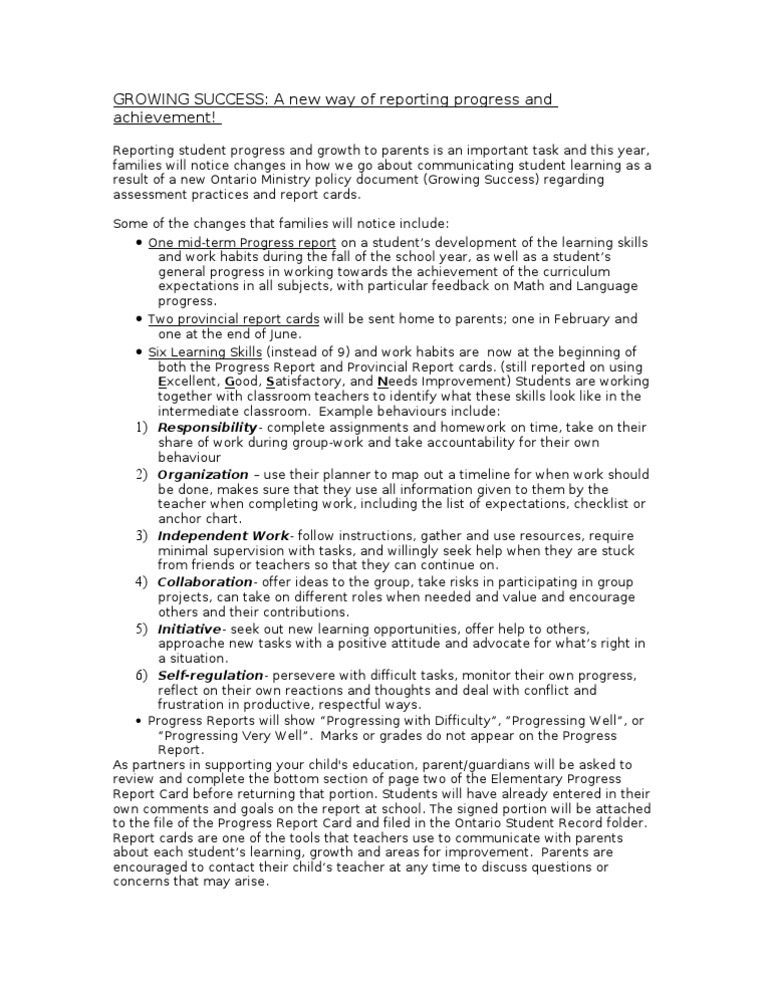 Growing Success: New Reporting Changes | PDF | Homework | Teachers