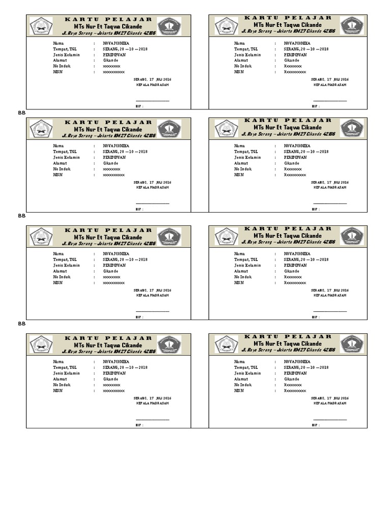 Contoh Kartu Osis Edit | PDF