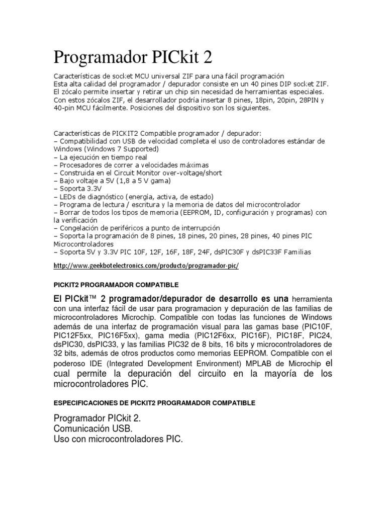 Programador PICkit 2 | PDF | Microcontrolador | Ingeniería Electrónica